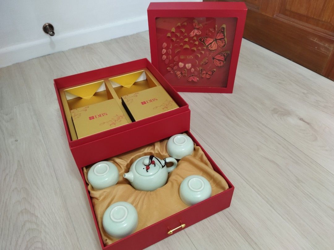 DBS mooncake tea cup set box treasures, Furniture & Home Living ...