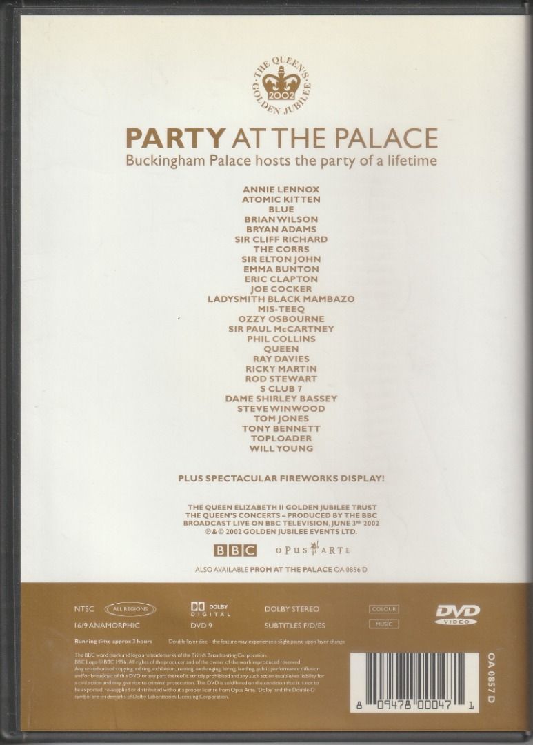 DVD: PARTY AT THE PALACE -The Queen's Golden Jubilee Concerts ...