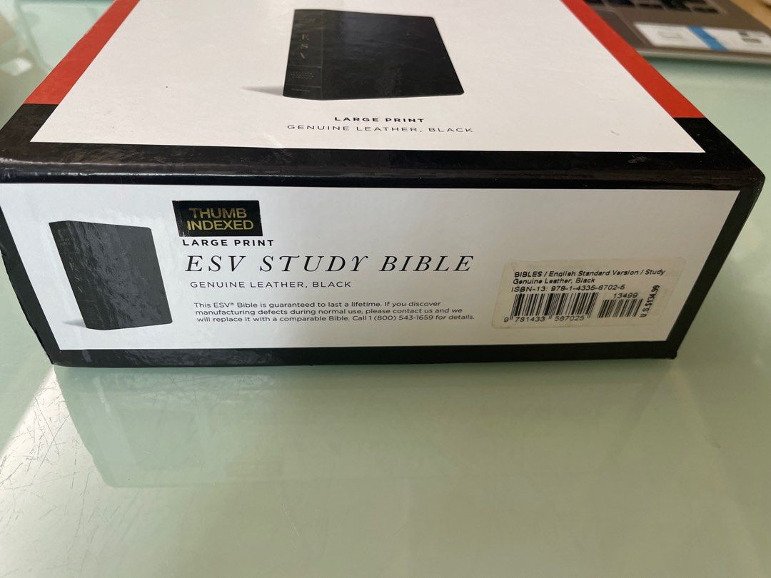ESV Study Bible Large Print Genuine Leather Black Thumb Index, Hobbies ...