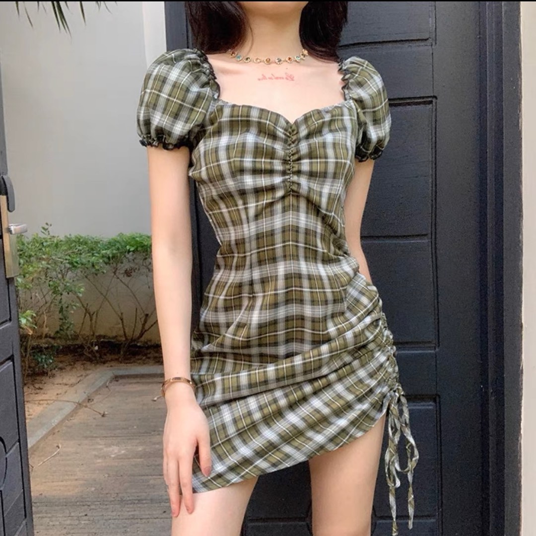 Green checkered dress, Women's Fashion, Dresses & Sets, Dresses on ...