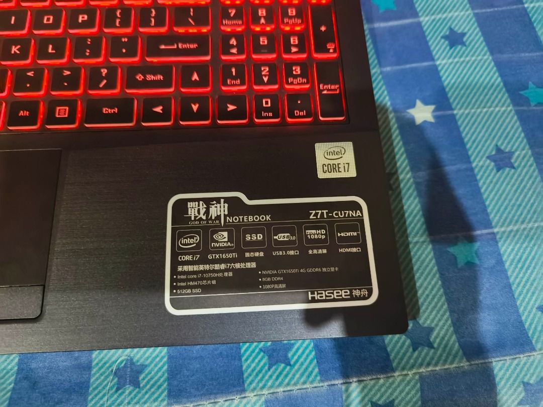 RUSH Hasee Gaming Laptop Intel Core I7-10750H/GTX 1650Ti/8GB/512GB ...