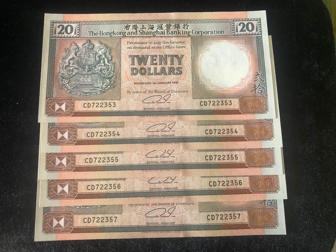 Hong Kong 20 Dollars HSBC 1991 4 run UNC, Hobbies & Toys, Memorabilia & Collectibles, Currency ...