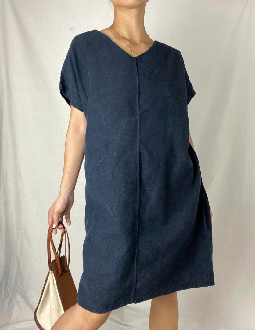 HQ Deep blue Linen slip on dress., Women's Fashion, Dresses & Sets ...
