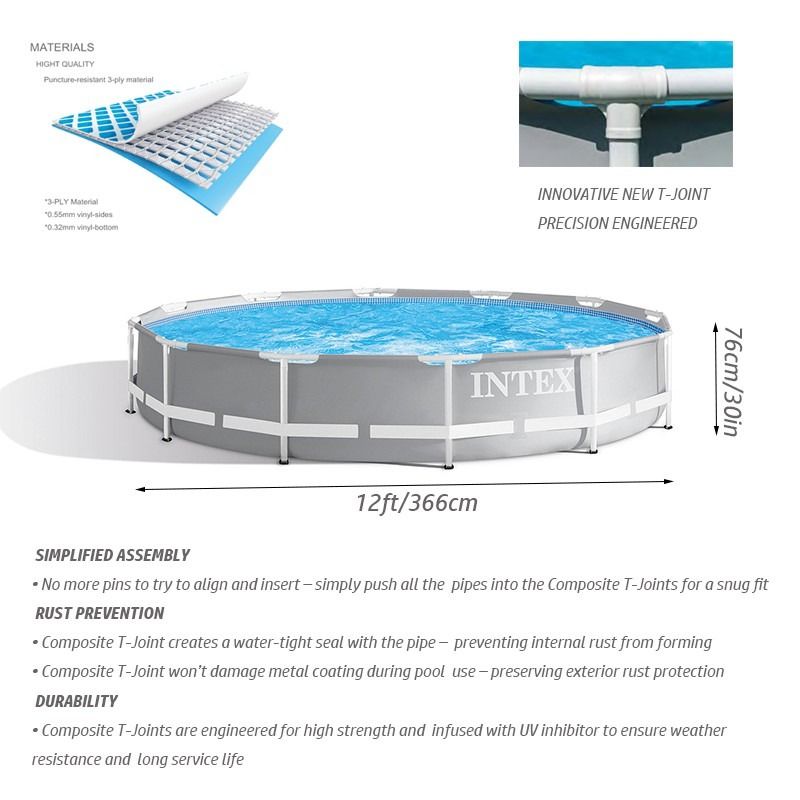 INTEX PRISM FRAME PREMIUM POOL-12ft X 30inACCESSORIES TO CHOOSE, Sports ...