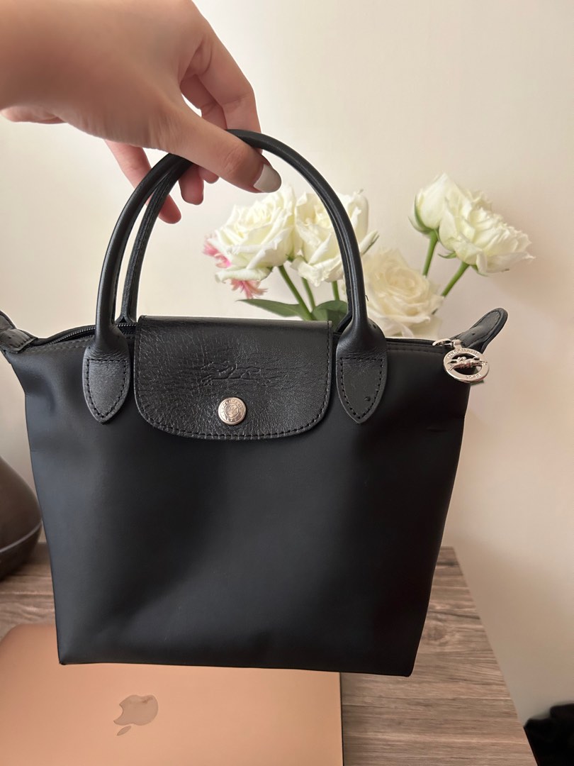 longchamp mini le pliage handbag full black, Luxury, Bags & Wallets on ...