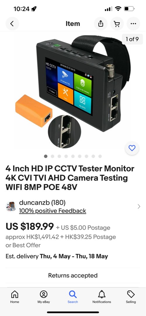 NEW 4" Wrist HD CCTV Tester 4K H.265 8MP IP CVBS CVI TVI AHD Camera ...