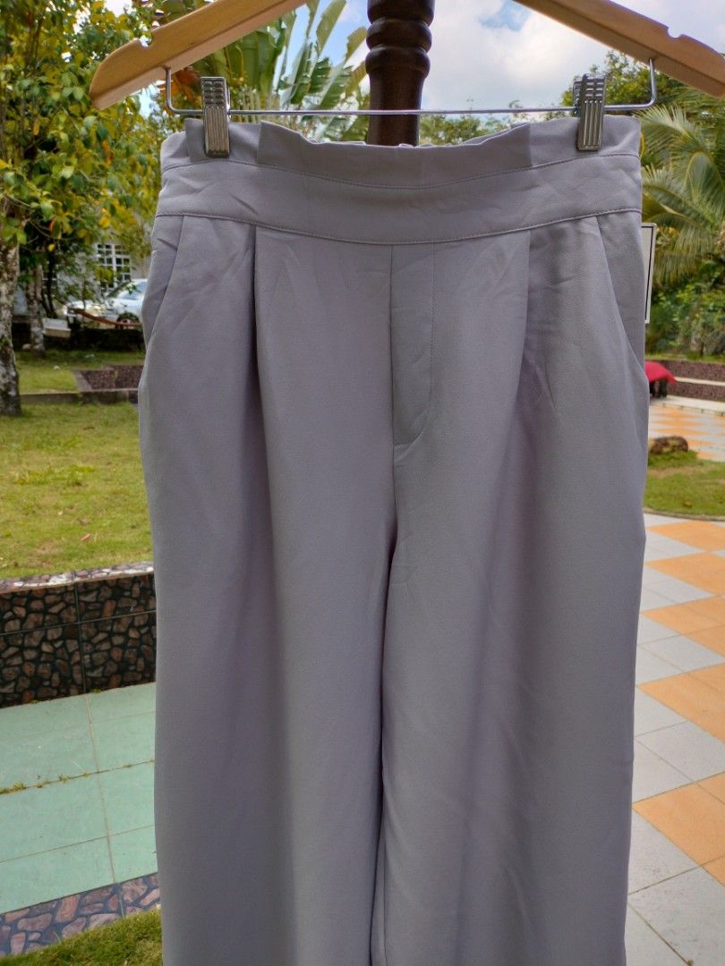 New Rope picnic high waist wide leg light grey pants, Women's Fashion ...