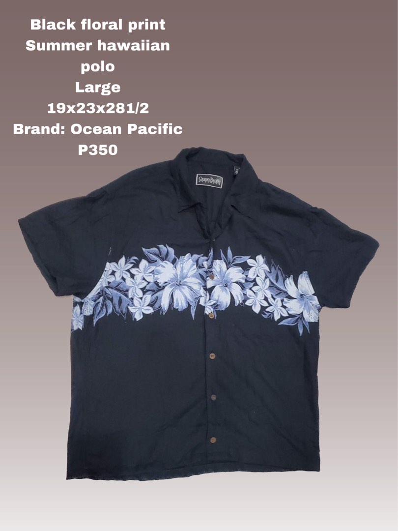Ocean Pacific - Black floral printed summer Hawaiian polo, Men's ...