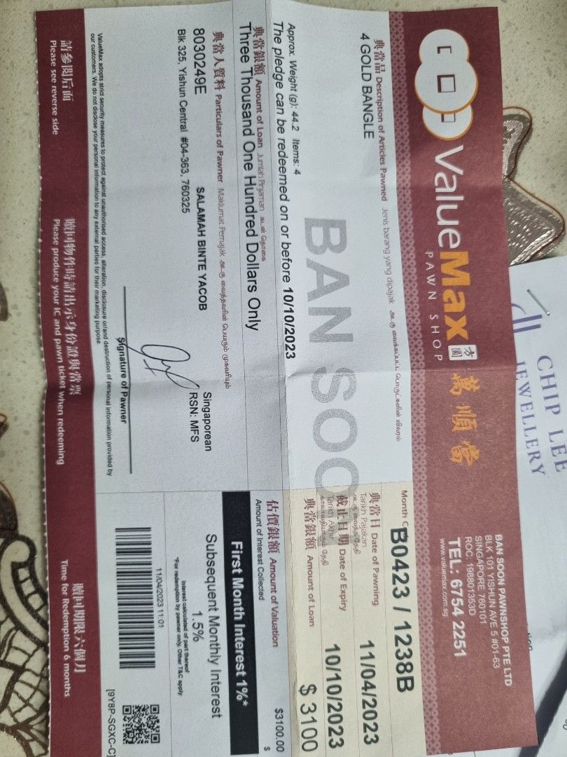 Pawnshop ticket, Women's Fashion, Jewelry & Organisers, Bracelets on ...