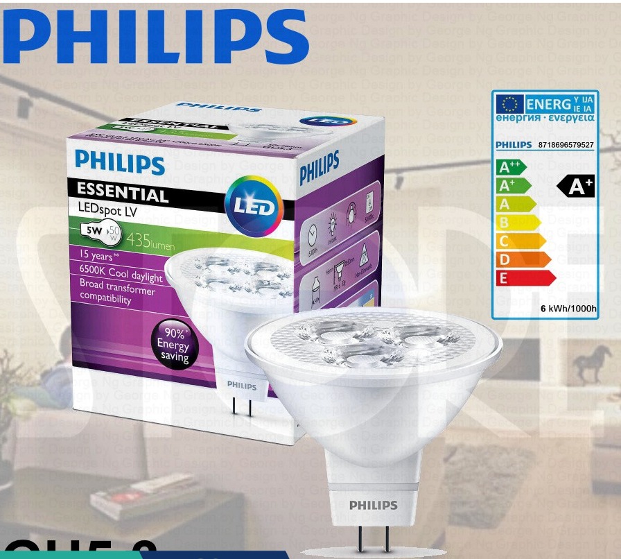Philips LED Essential MR16 GU5.3 LED 5W-50W Spot Light [Cool Daylight ...
