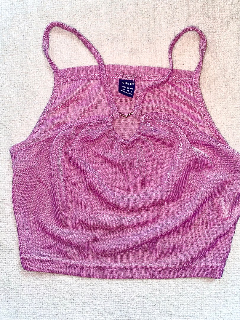 Pink Heart Glitter Top, Women's Fashion, Tops, Other Tops on Carousell