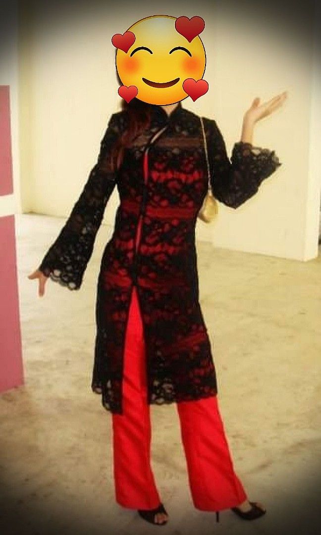 PreLoved SY Boutique Hot Red Baju Raya/Chinese New Year Pantsuit with a ...