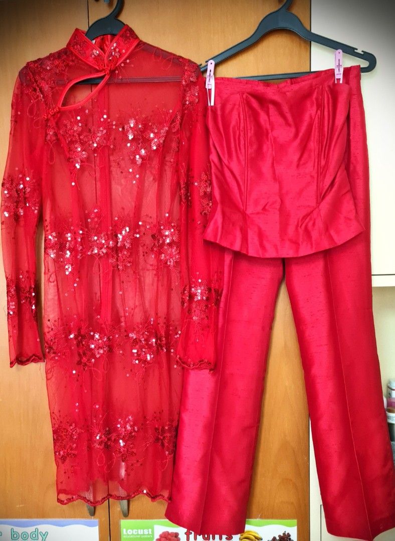 PreLoved SY Boutique Hot Red Baju Raya/Chinese New Year Pantsuit with a ...