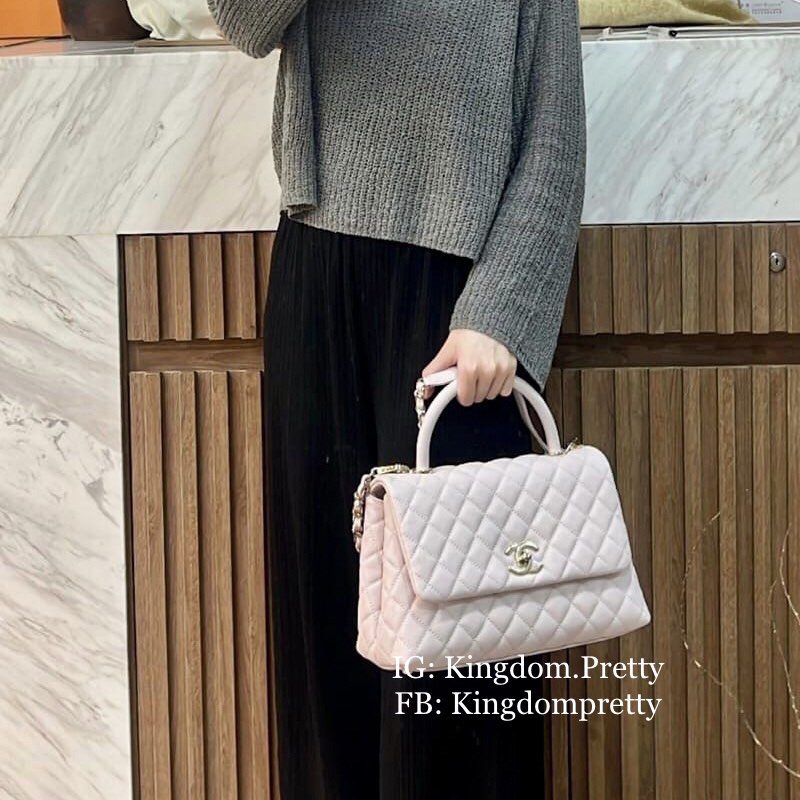 Pre-order Chanel Coco Top Handle Caviar Medium Flap Bag in Pink, Light ...
