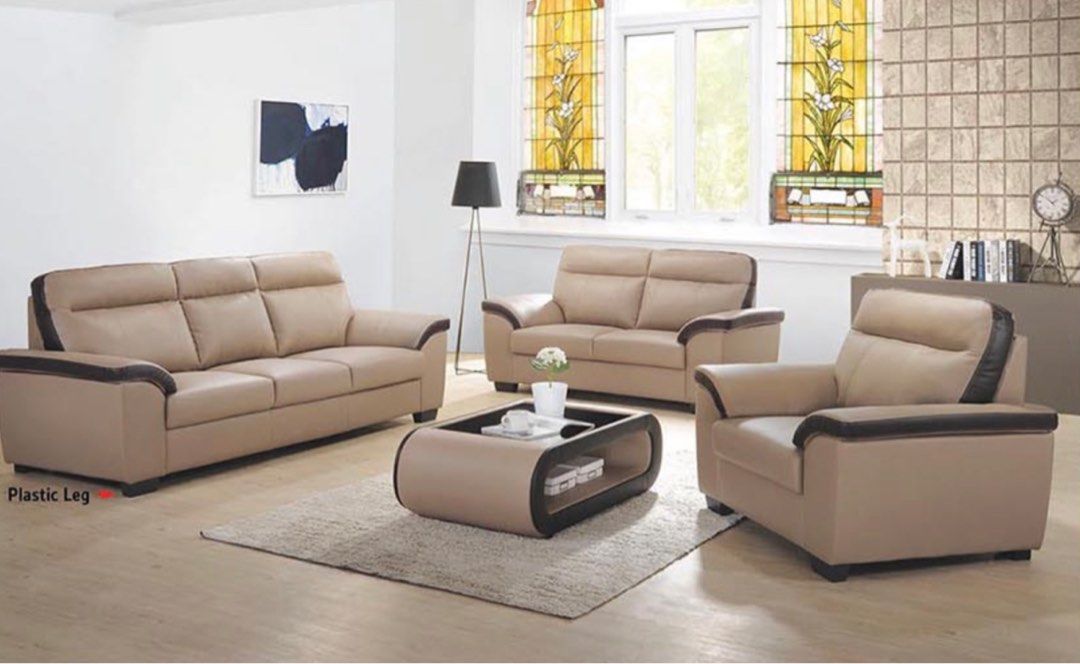 Pu Leather Sofa Set 3+2 seater L Shape Sofa, Furniture & Home Living ...