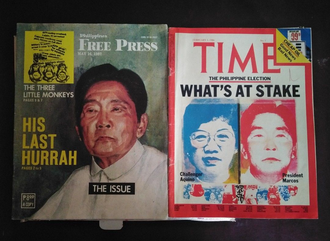 (RARE) Time Magazine Marcos vs. Aquino + Philippines Free Press Marcos ...