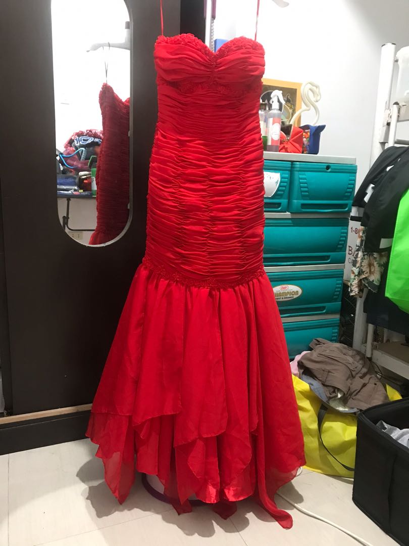 Red Tube Gown, Women's Fashion, Dresses & Sets, Evening dresses & gowns ...