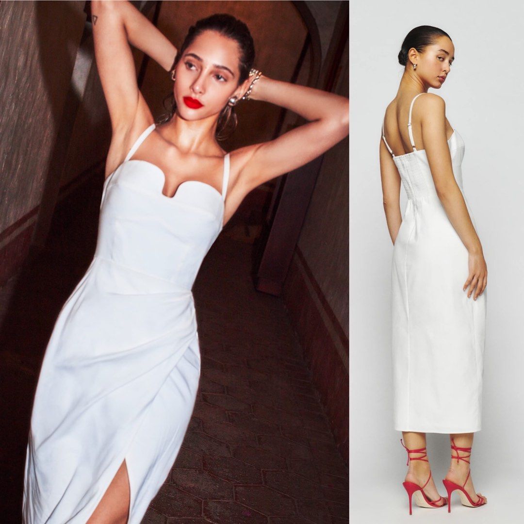 Reformation Alfred Midi Dress in White, Women's Fashion, Dresses & Sets ...