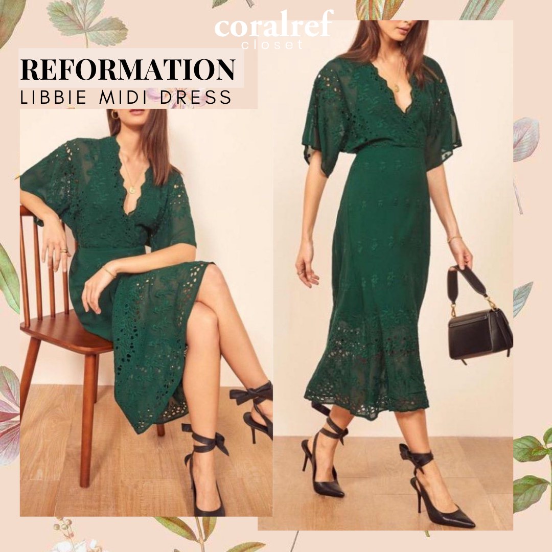 Reformation Libbie Midi Dress in Emerald Green, Women's Fashion ...