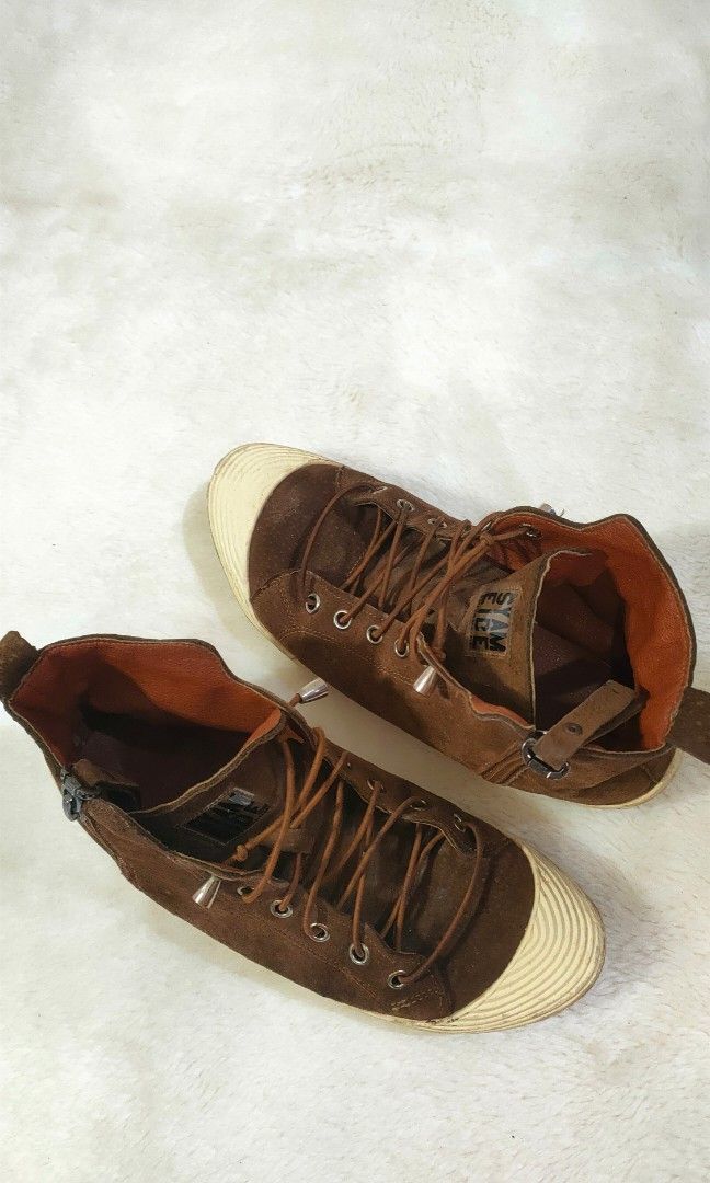 Sepatu Suede mix kulit asli engkel, Fesyen Wanita, Sepatu di Carousell