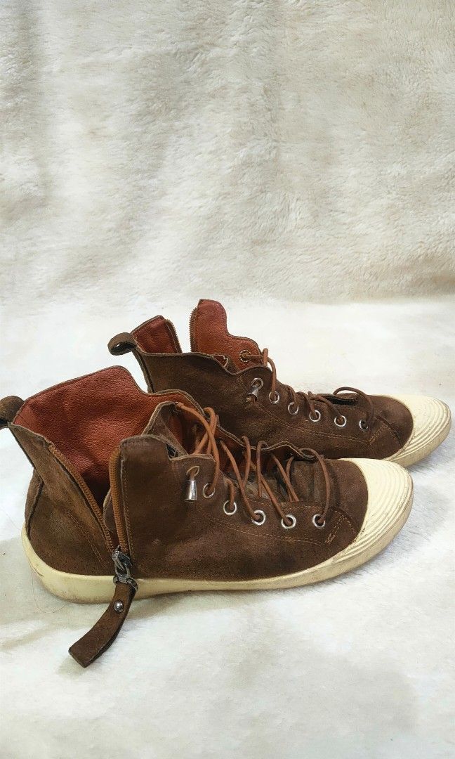 Sepatu Suede mix kulit asli engkel, Fesyen Wanita, Sepatu di Carousell