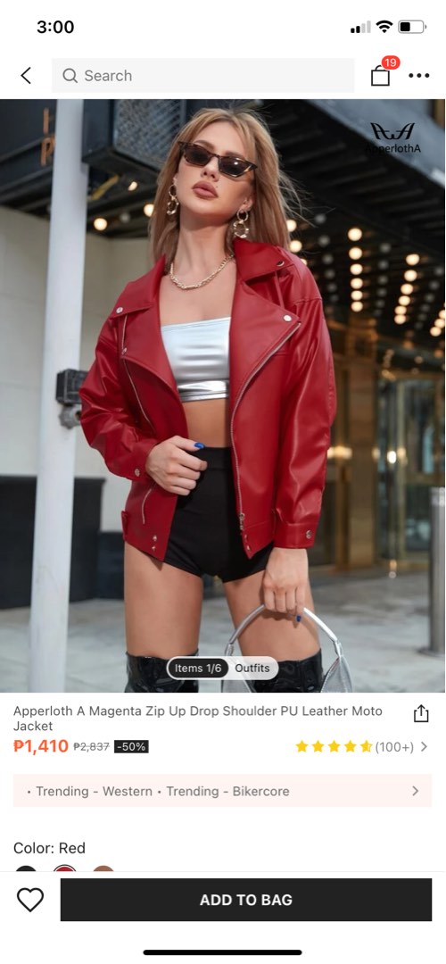 Shein Red Leather Jacket on Carousell