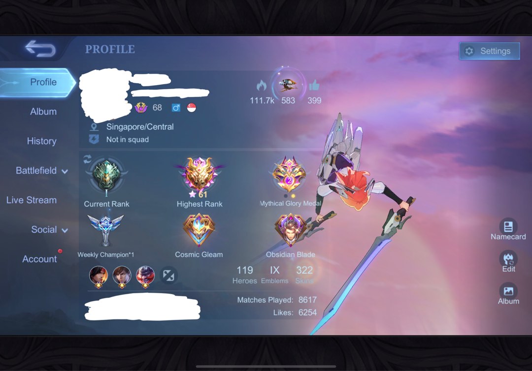 Stacked Mobile legend account(PM me for more pictures), Video Gaming ...