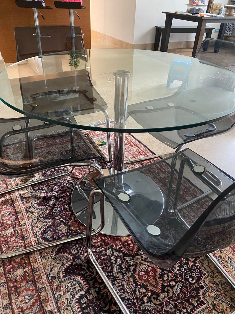 Stylist glass table and chairs, Furniture & Home Living, Furniture ...