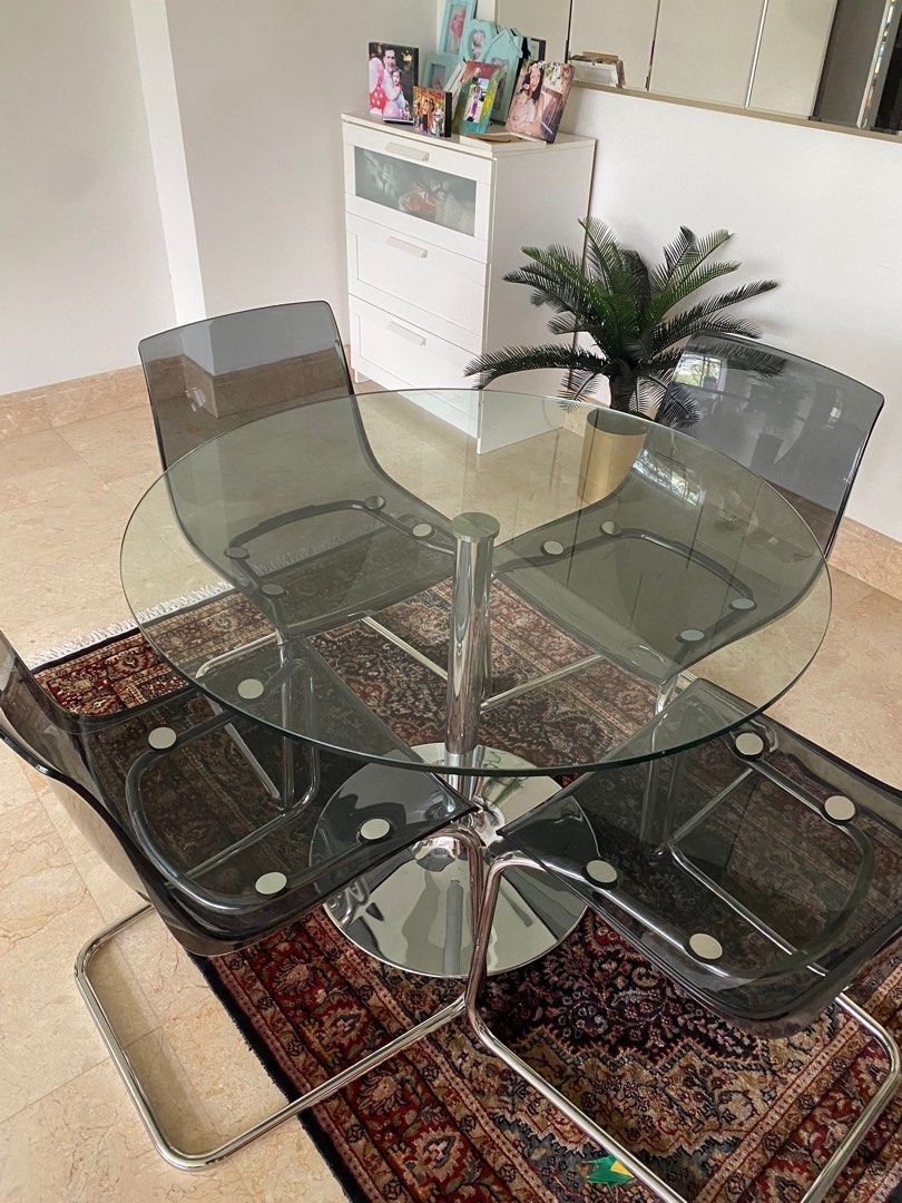 Stylist glass table and chairs, Furniture & Home Living, Furniture ...