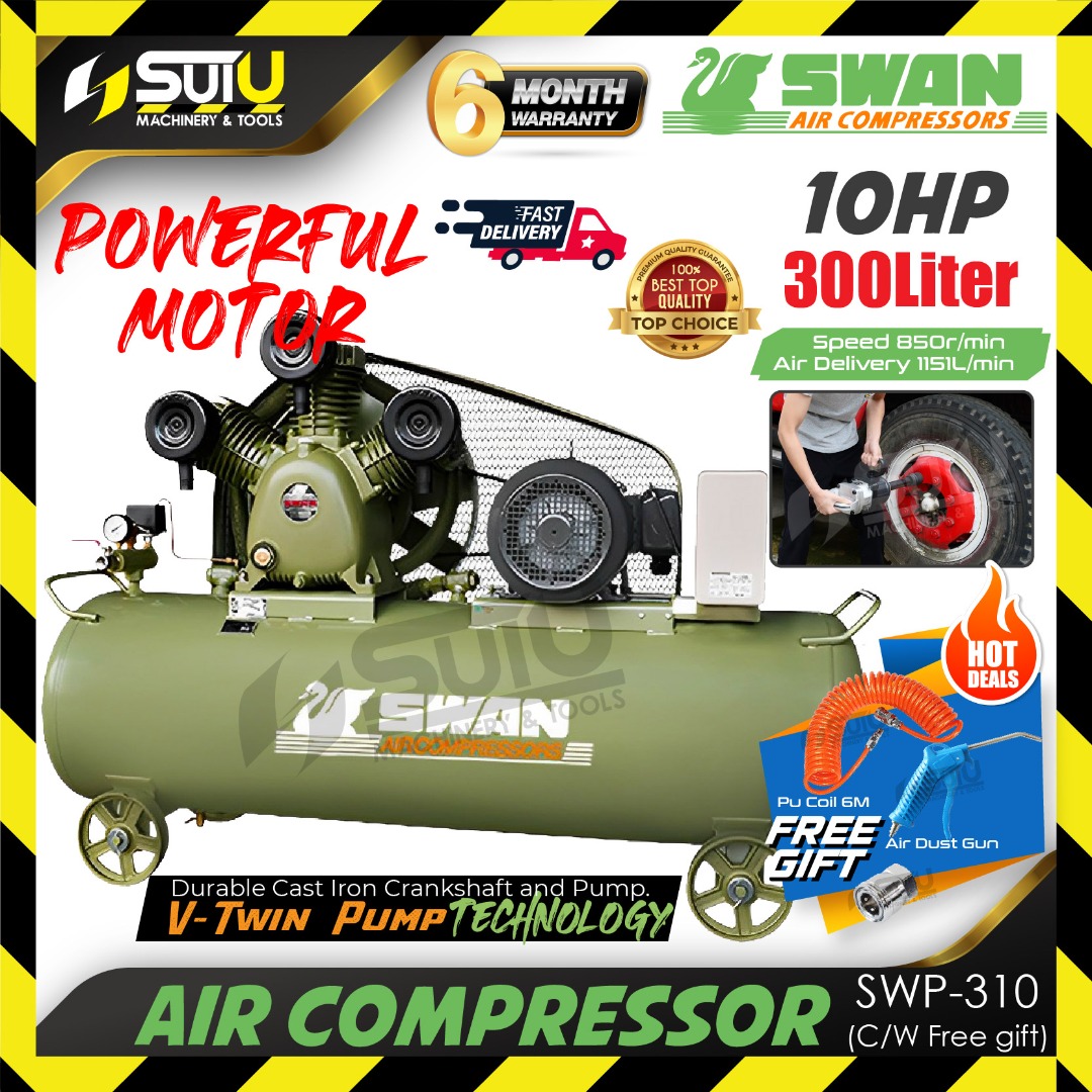 SWAN SWP-310 / SWP310 10HP 8Bar 300L Air Compressor / Kompressor 7.5kW ...