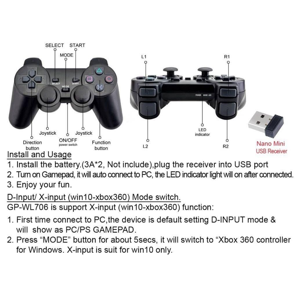 Tinytech GP-WL706 2.4GHz Wireless Vibration Gaming Joystick PC Game USB Joystick Controller For ...