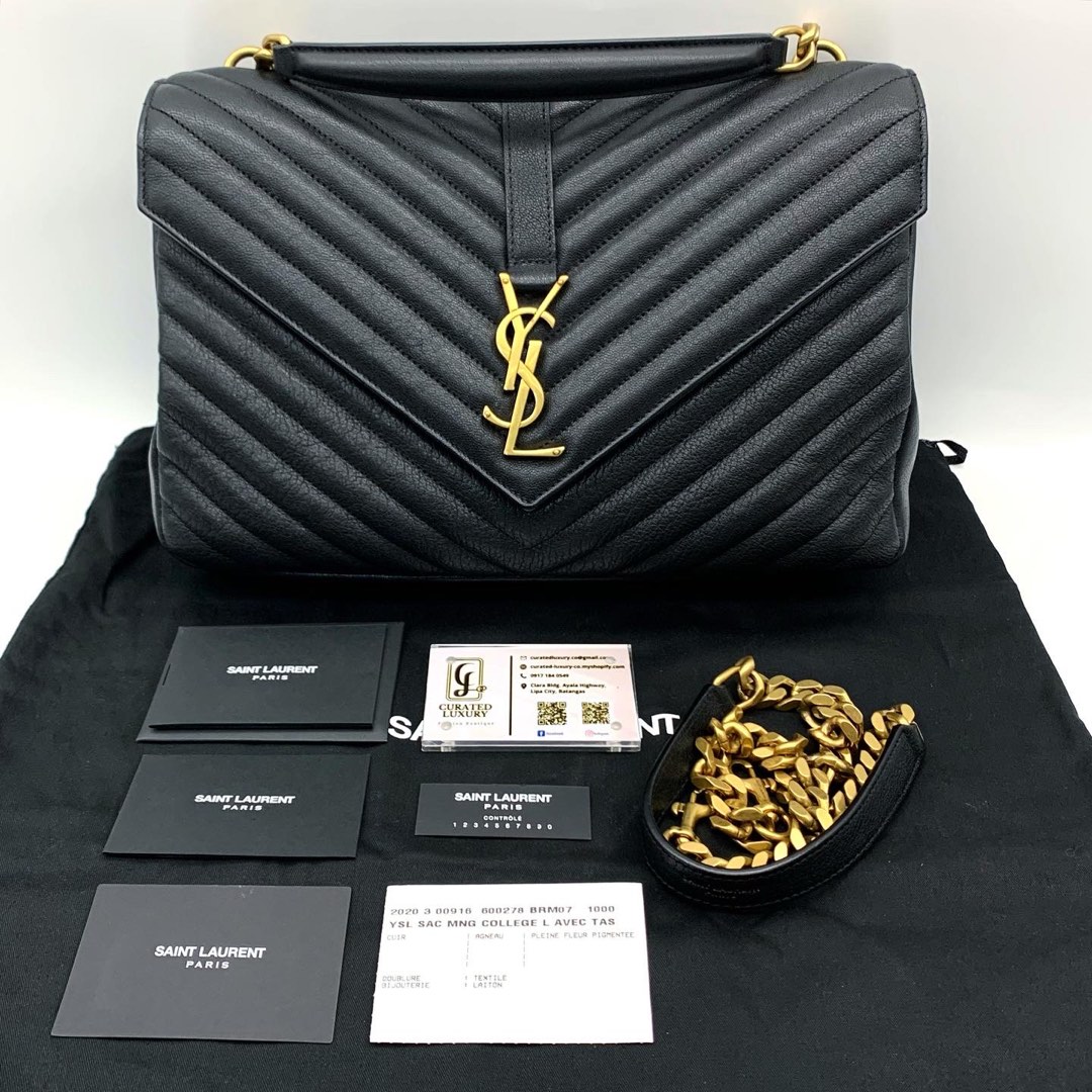 YSL College Bag Top Handle Large (Black), Luxury, Bags & Wallets on ...