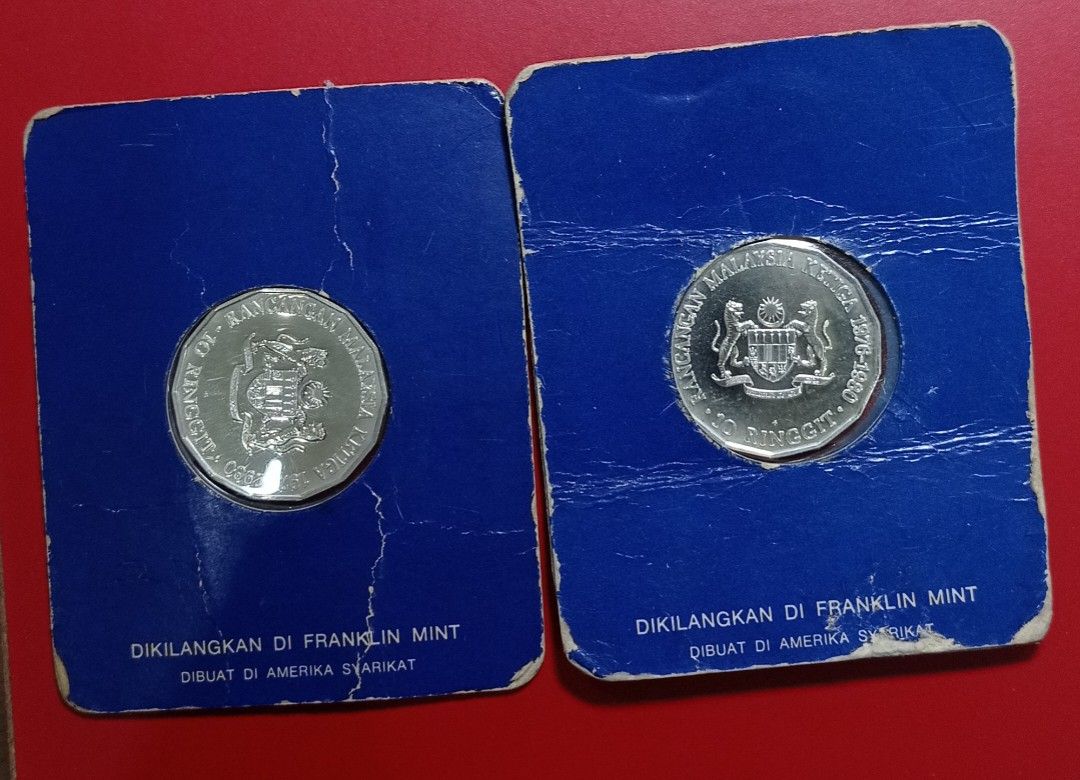 2pcs Duit Syiling Perak Sepuluh Ringgit - RMK3 Tun Abdul Razak 1976 ...