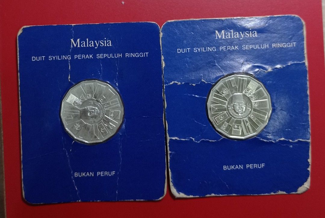 2pcs Duit Syiling Perak Sepuluh Ringgit - RMK3 Tun Abdul Razak 1976 ...