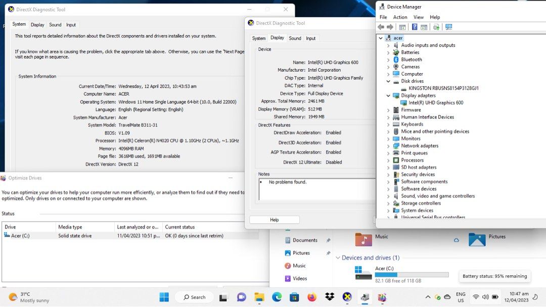 ACER TRAVELMATE B Series 2021 Commercial Laptop Intel Celeron 4GB Ram 128GB SSD Windows11 ...