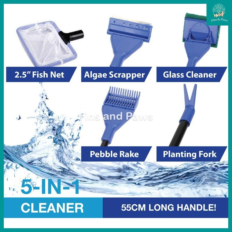 Aquarium 5-in-1 Cleaning Kit - Algae Scraper Fish Net Glass Cleaner ...