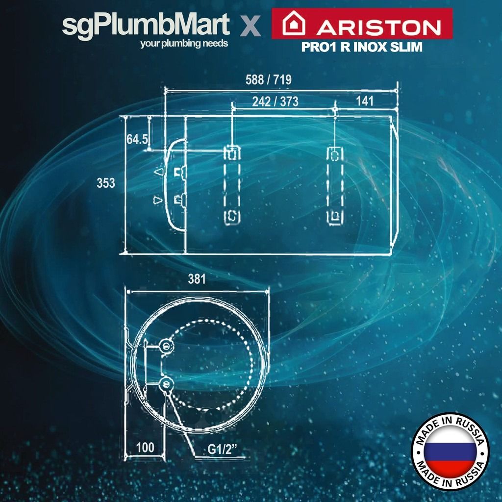 Ariston Pro1 R Inox Slim 40 Liters Stainless Steel Storage Heater, TV ...