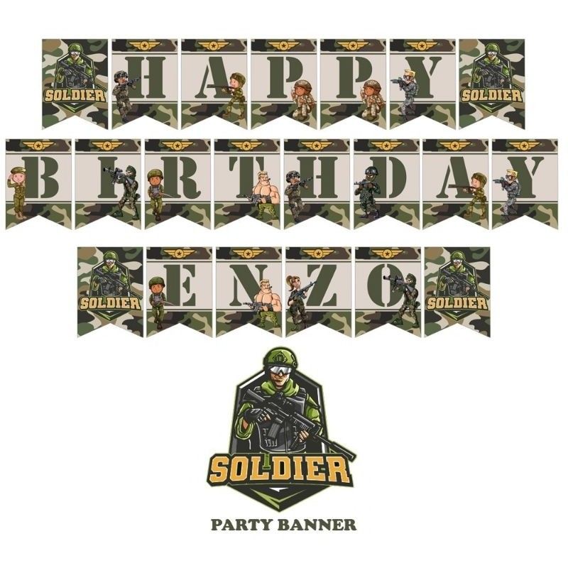 Army Soldier Military Theme Birthday Party Banner Cupcake Cake Topper ...