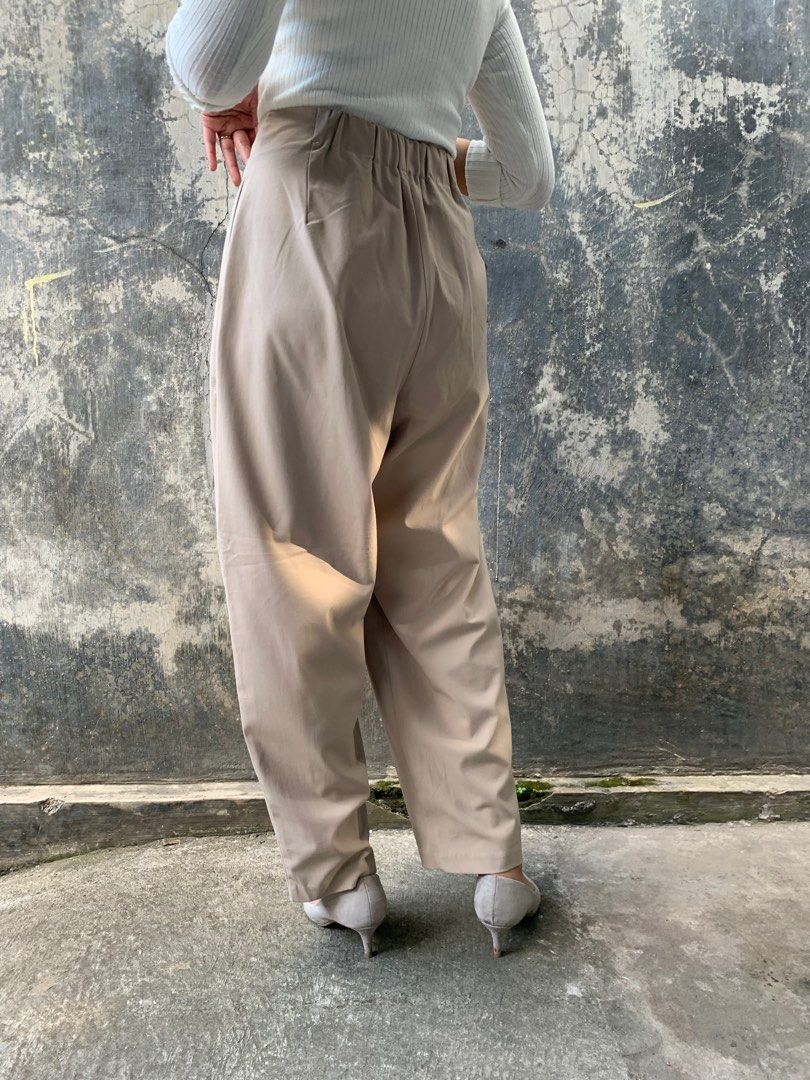 Baggy pants gu uniqlo highwaist warna milo coksu celana bahan kerja ...