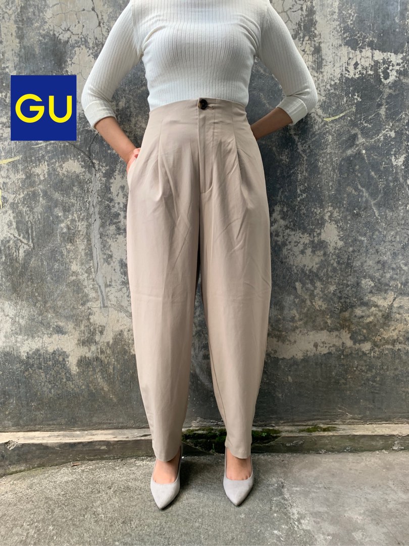 Baggy pants gu uniqlo highwaist warna milo coksu celana bahan kerja ...