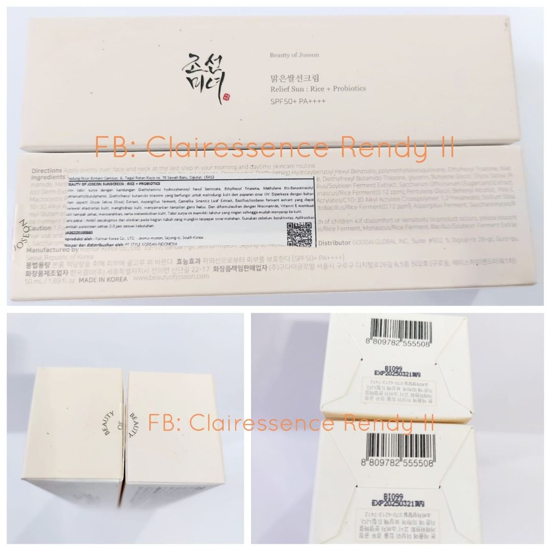 Beauty of Joseon Relief Sun Sunscreen Rice Probiotics SPF50+ PA++++ 50 ...