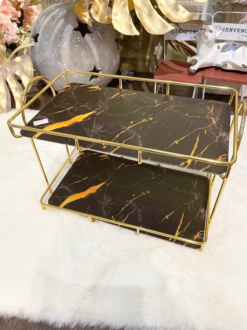 Black Marble print shelf rack track 2 tier, Furniture & Home Living ...