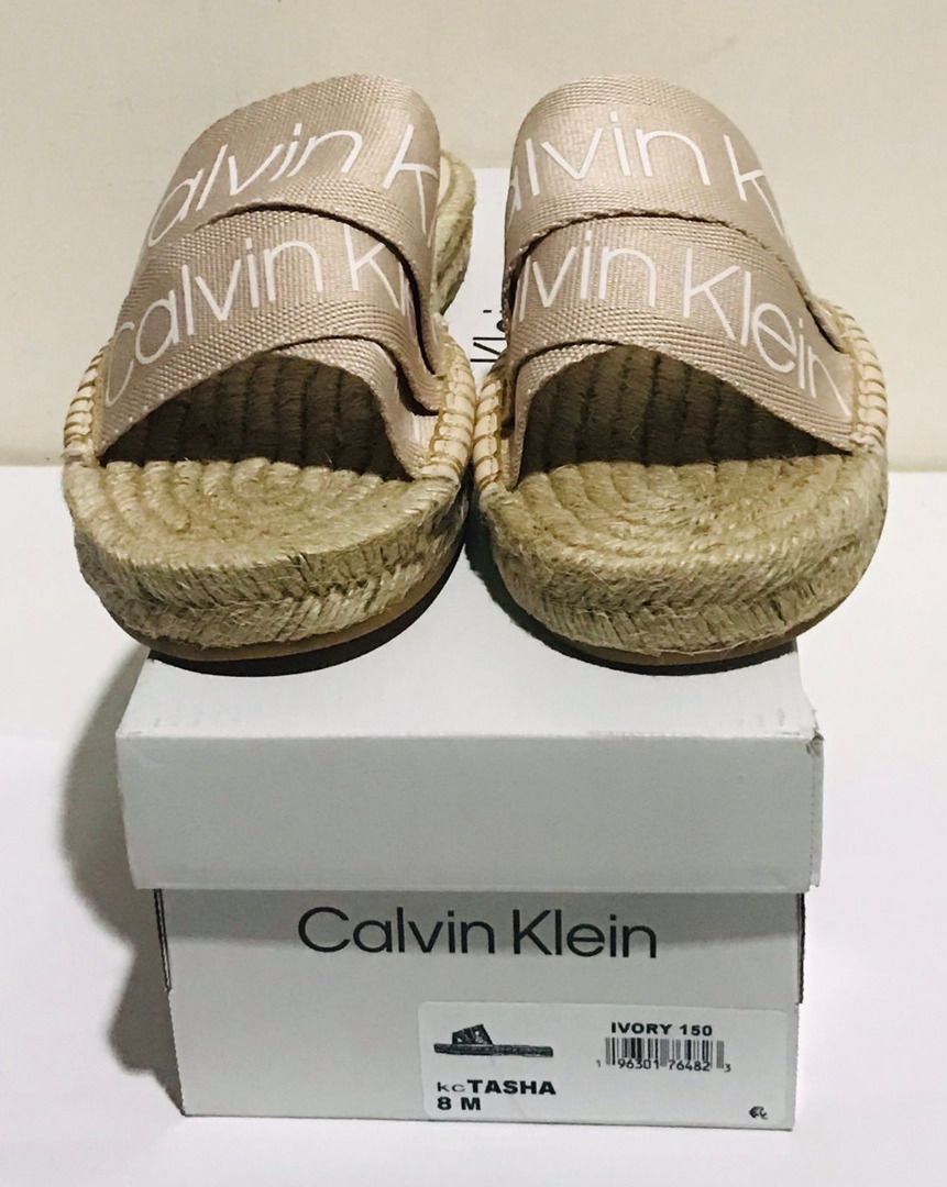 CALVIN KLEIN CK IVORY BROWN Tasha Espadrille Slide Sandals (Women) US 8 ...
