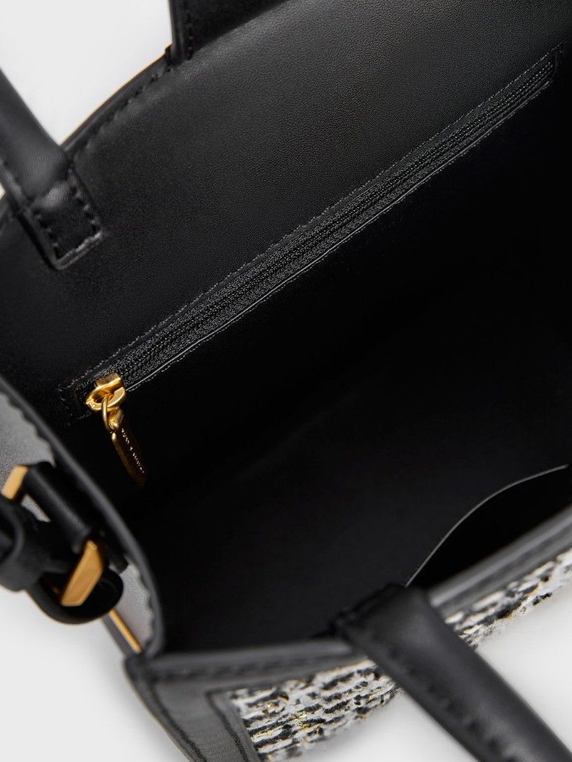 Charles and Keith Tweed double handle tote bag BLACK, Women's Fashion ...