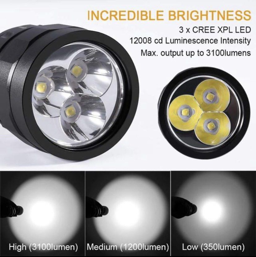 DF30 Scuba Diving Light 18650 LED Flashlight Powerful 3100lm Triple ...