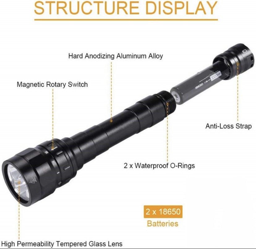 DF30 Scuba Diving Light 18650 LED Flashlight Powerful 3100lm Triple ...