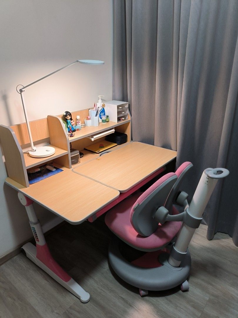 Ergonomic height adjustable Kid study desk table with chair, Furniture ...