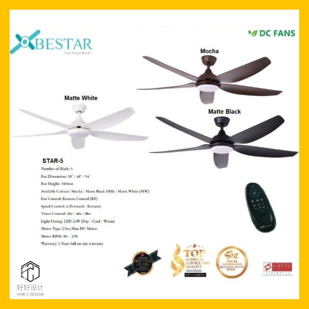 (!!FREE DELIVERY!!) Bestar STAR5 DC Ceiling Fan with LED 3 Colour and ...