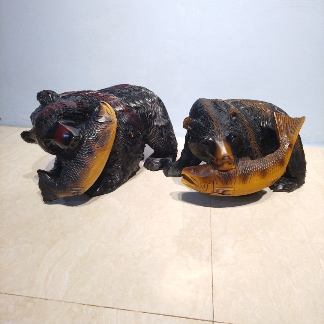 Kibori kuma wooden bear with a fish @ 495 each, Hobbies & Toys ...