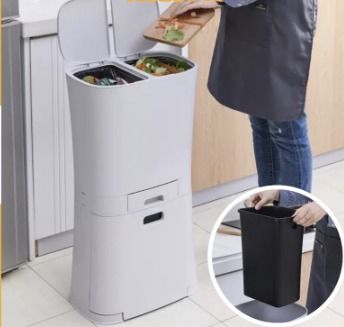 Kitchen Double Layer Large Trashcan Dustbin 71cm Wet Dry Sorting Wheels ...